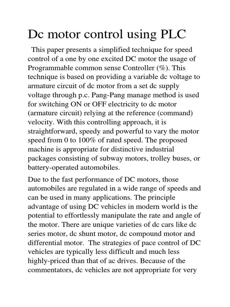 Speed Control of DC Motors Using Programmable Logic Controller | PDF ...