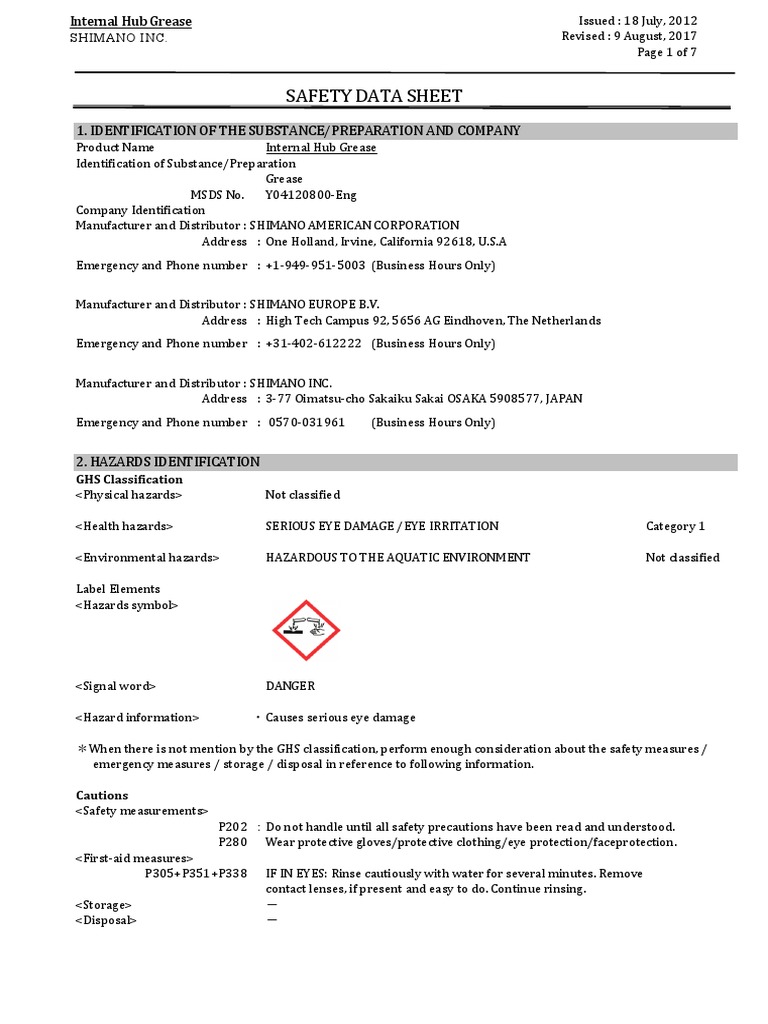 Safety Data Sheet: GHS Classification | Download Free PDF | Firefighting | Personal Protective ...