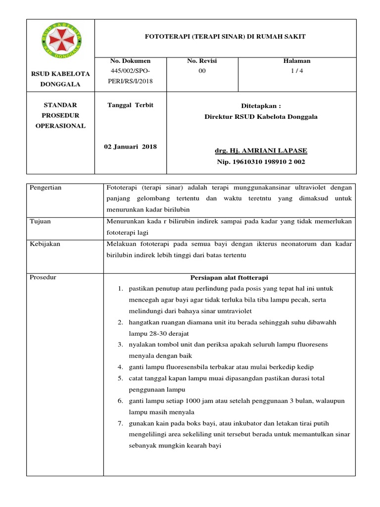 Fototerapi (Terapi Sinar) Di Rumah Sakit Kabelota | PDF