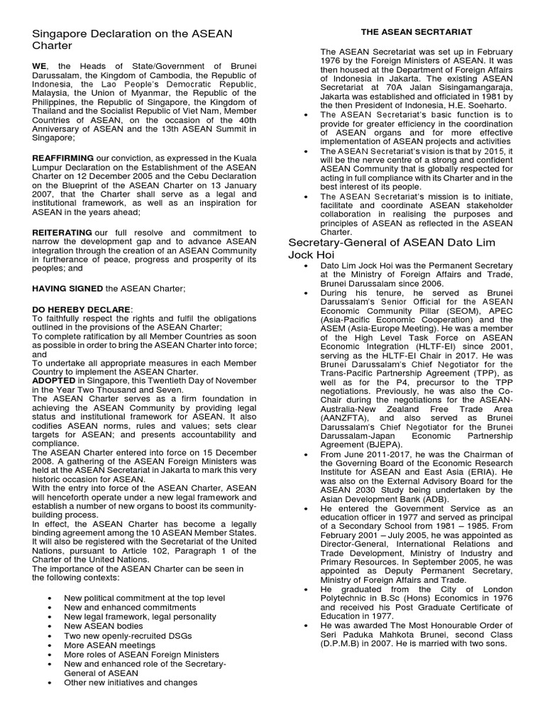 Singapore Declaration On The ASEAN Charter | PDF | Association Of ...