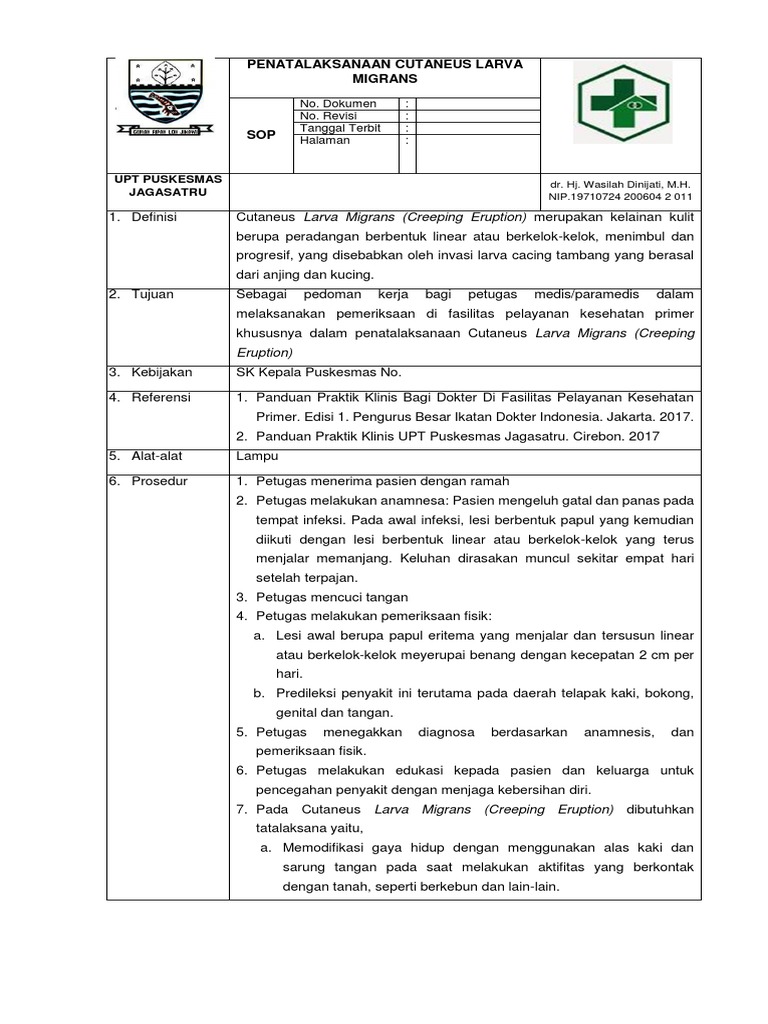 SOP Cutaneus Larva Migrans (Creeping Eruption) | PDF