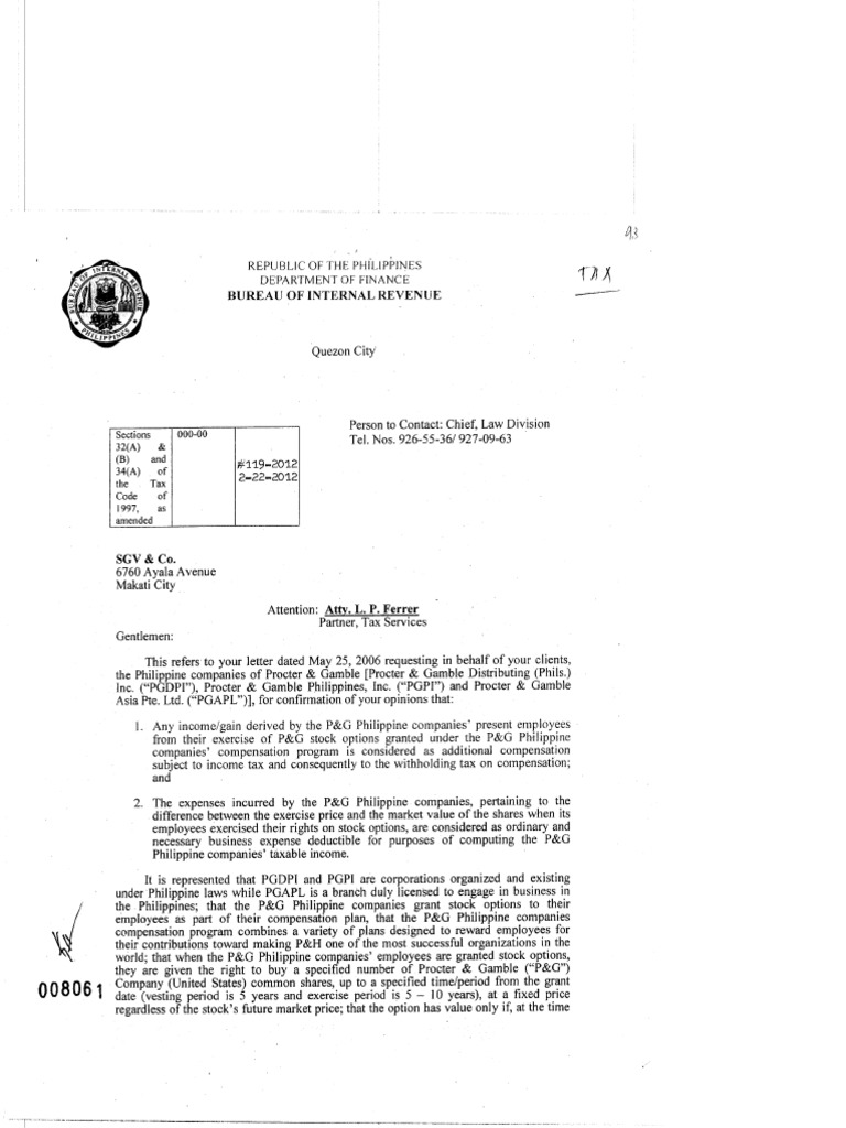 BIR Ruling No. 119-2012 | PDF