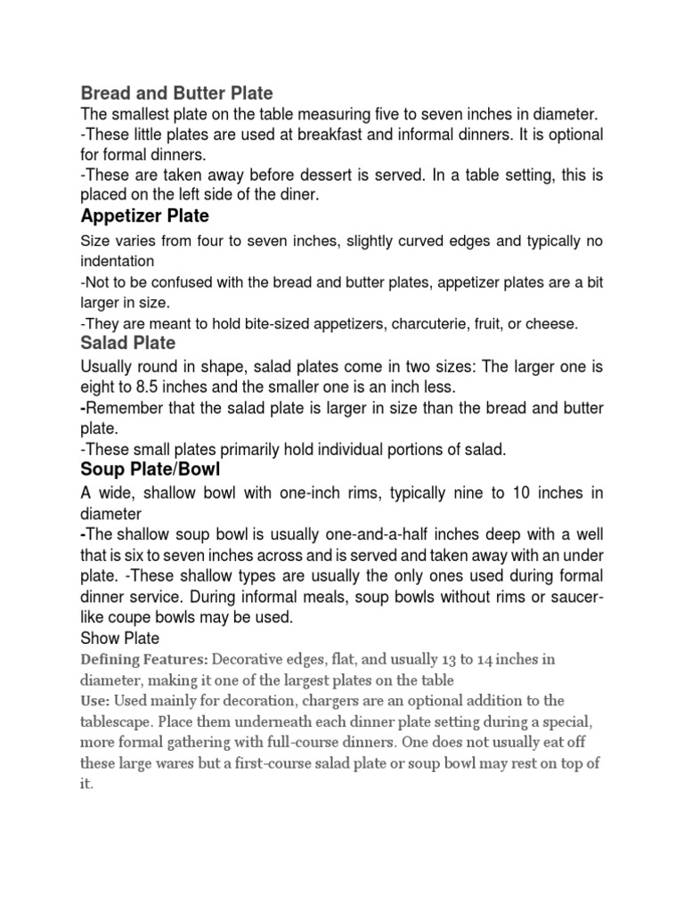 Types of Dining Plates Explained | PDF