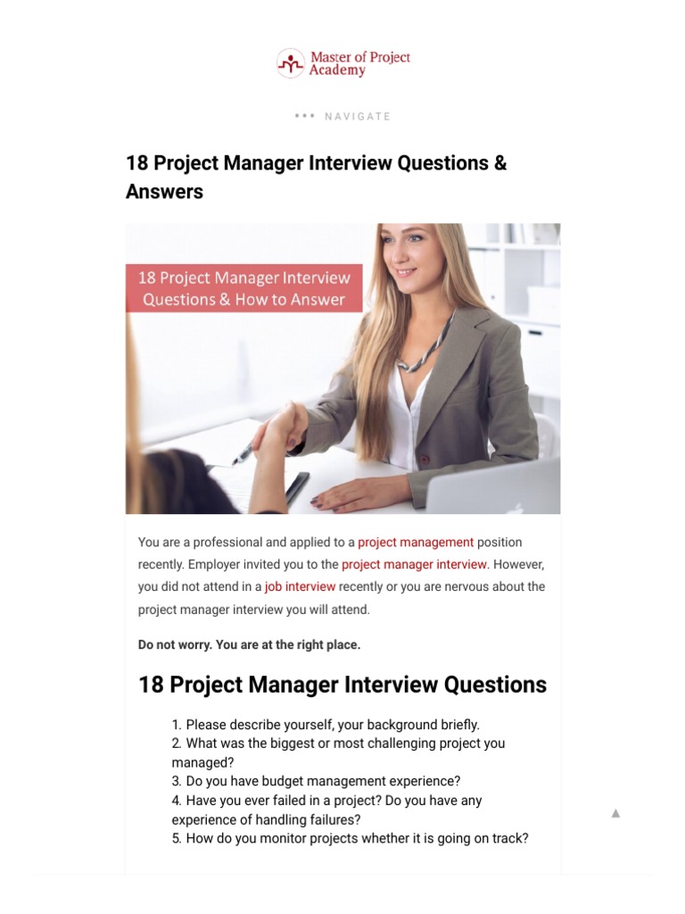 18 Project Manager Interview Questions & Answers | PDF | Workweek And ...