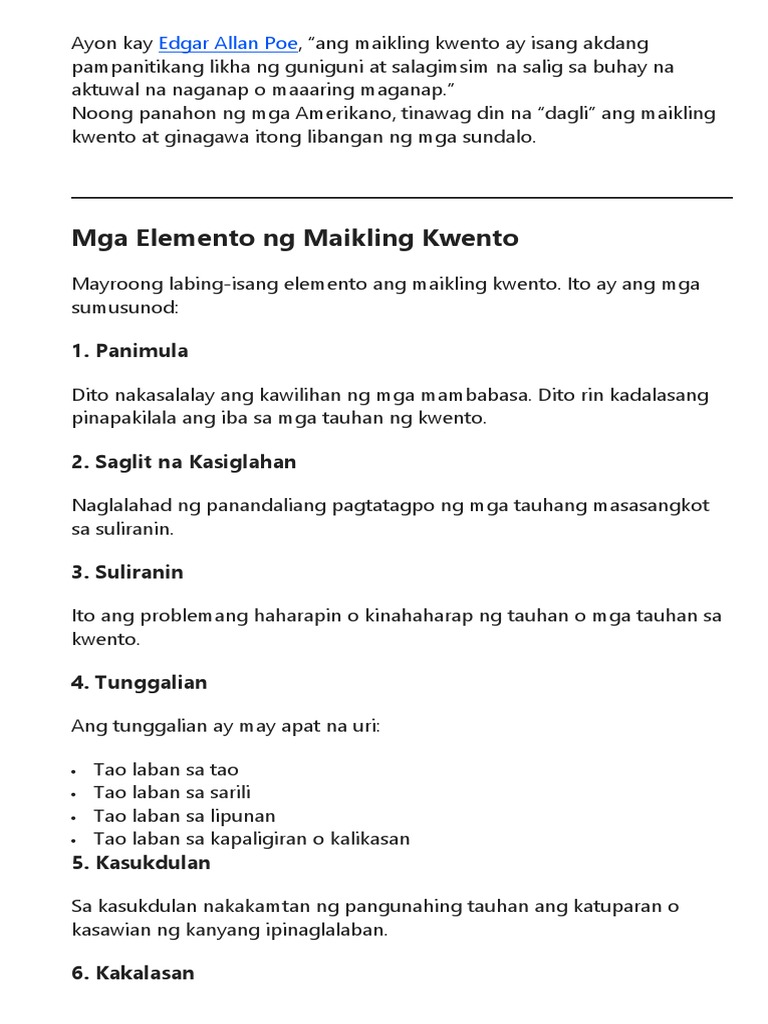 ELEMENTO NG Maikling Kwento | PDF