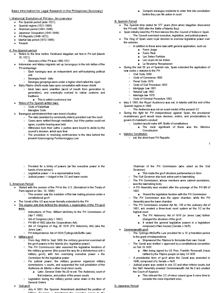 Basic Information For Legal Research in The Philippines (Summary) I ...