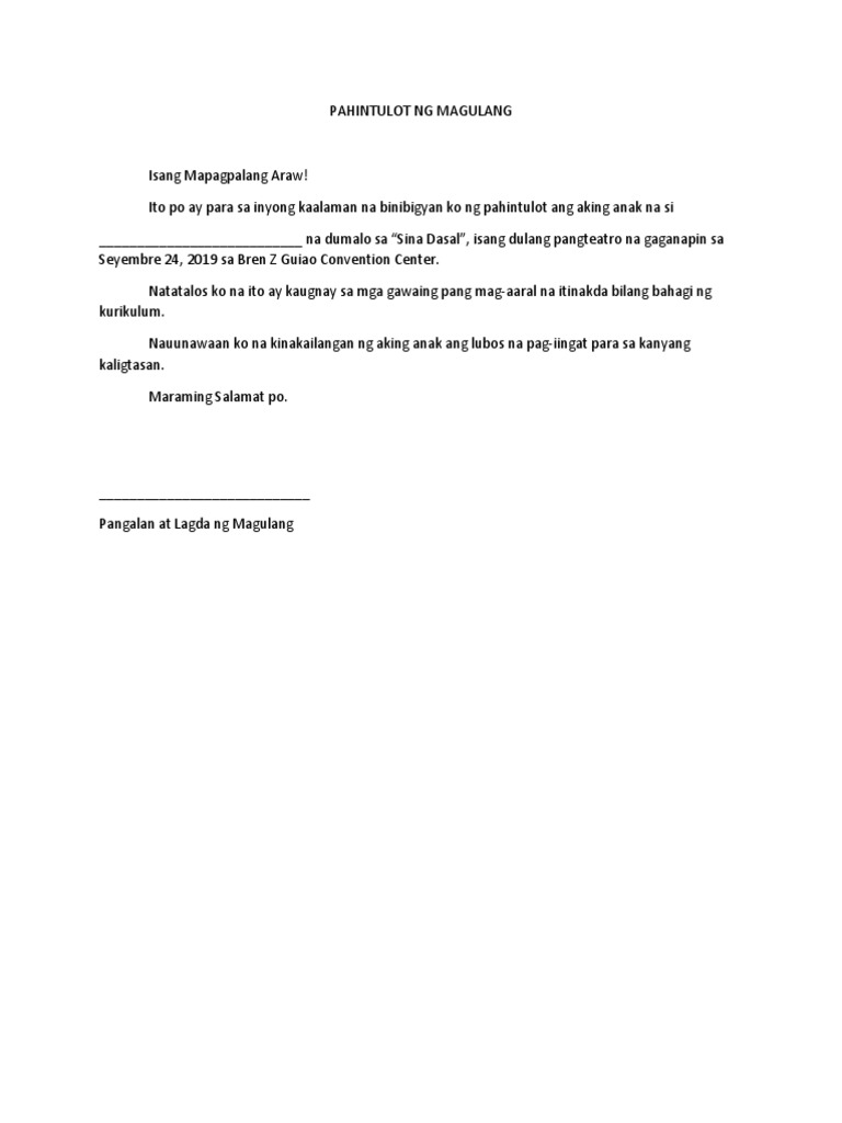 Pahintulot NG Magulang | PDF
