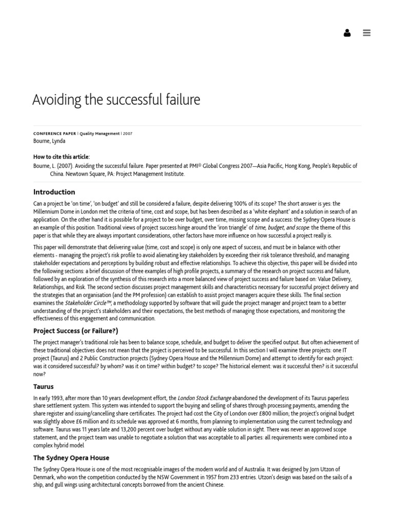Avoiding The Successful Failure | PDF | Project Manager | Project Management