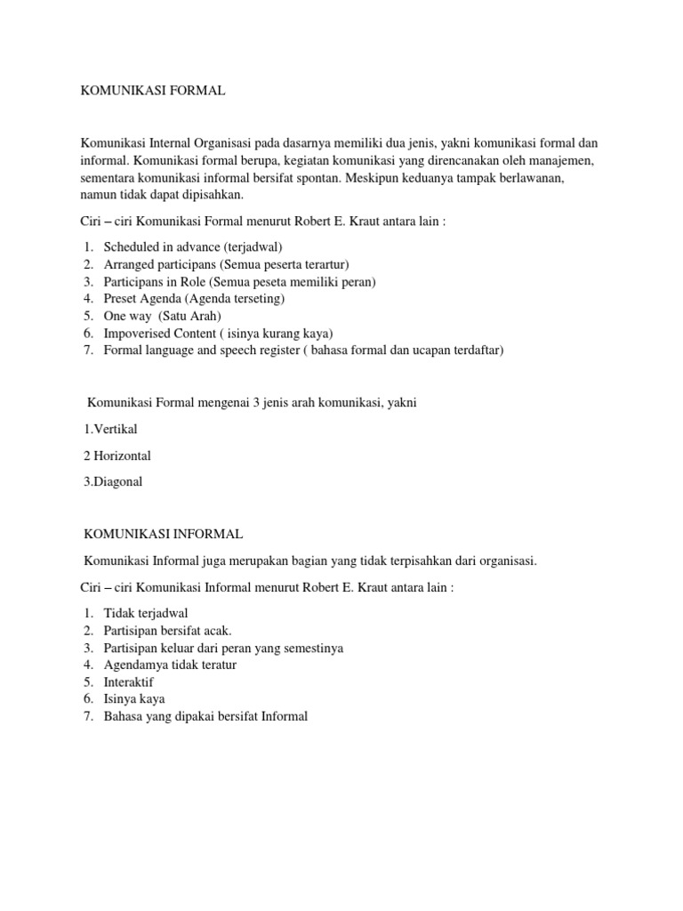 Ciri dan Jenis Komunikasi Formal-Informal | PDF