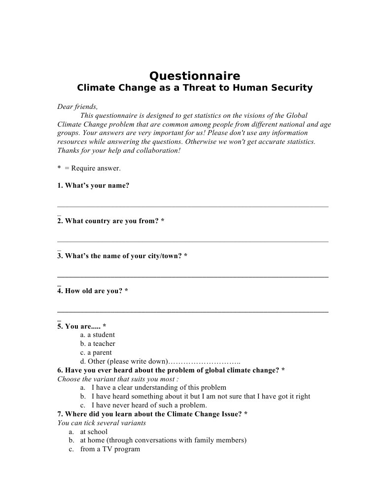 Climate Change Questionnaire Complete | PDF | Greenhouse Gas | Change