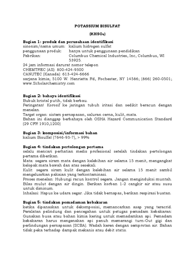 MSDS Kalium Biftalat dan Bahayanya | PDF