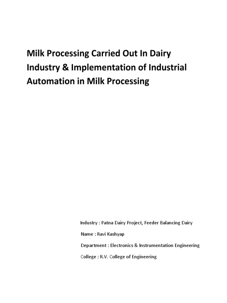 Milk Processing Carried Out in Dairy Industry & Implementation of ...
