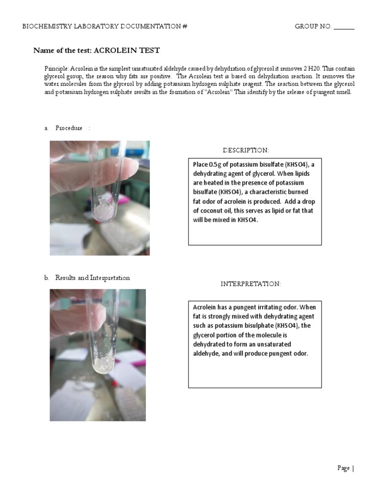Name of The Test: ACROLEIN TEST: B. Results and Interpretation | PDF ...