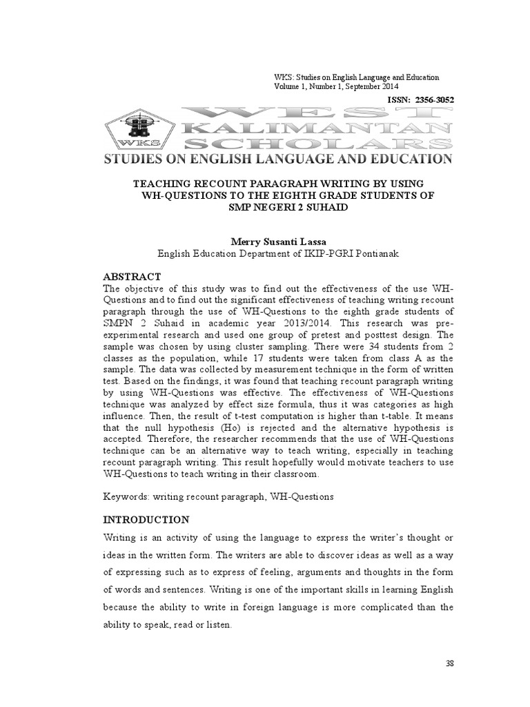 An Analysis of the Effectiveness of Using WH-Questions to Teach Recount ...