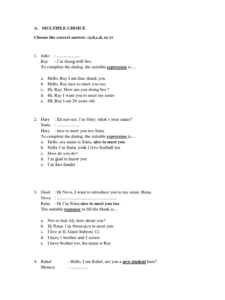 A. Multiple Choice Choose The Correct Answer. (A, B, C, D, or E) | PDF