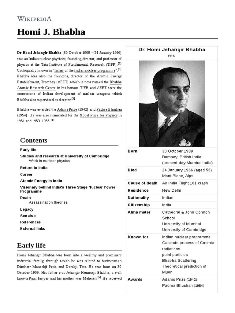 Homi J. Bhabha | PDF | Nuclear Physics | Physics