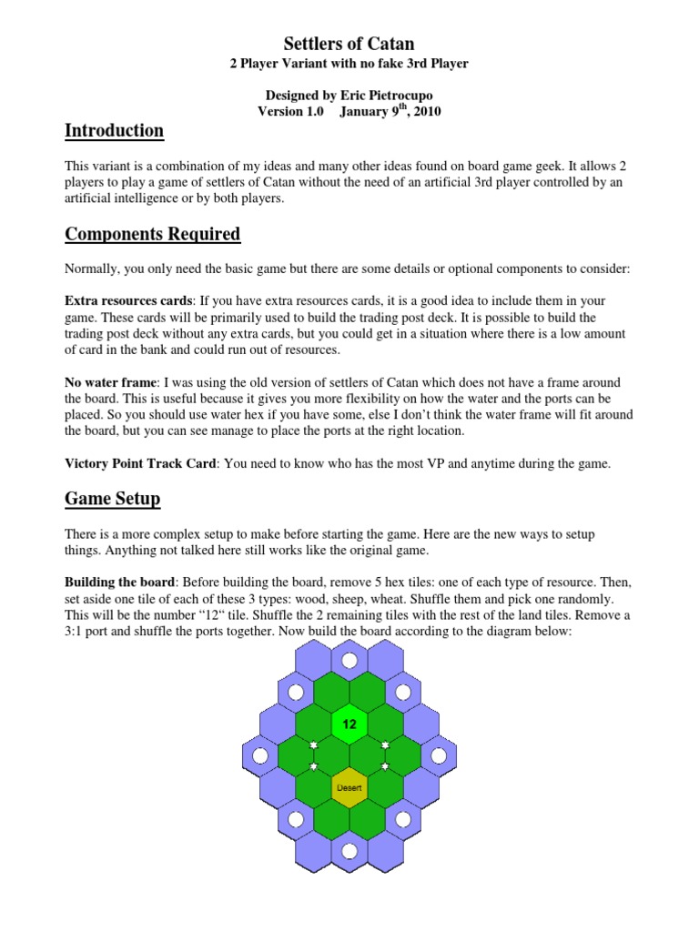 Regras para Jogar Catan Com 2 Jogadores | PDF | Leisure Activities ...