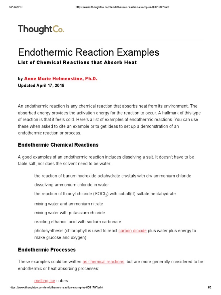 Endothermic Reaction Examples 608179 | PDF | Chemical Reactions | Salt ...