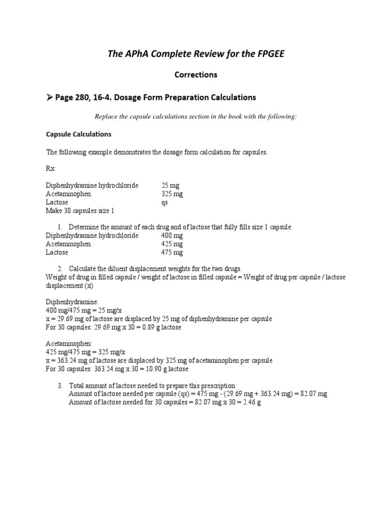 APhA FPGEE Review Corrections | PDF