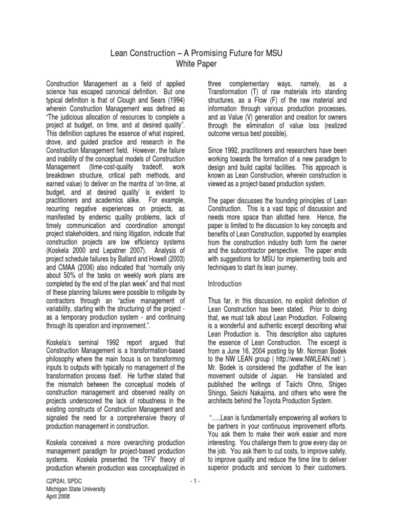 Lean Construction | PDF | Lean Manufacturing | Operations Management