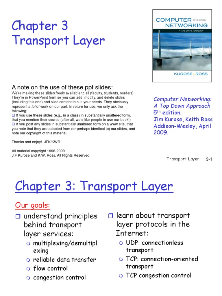 Transport Layer: A Note On The Use of These PPT Slides | PDF | Internet ...