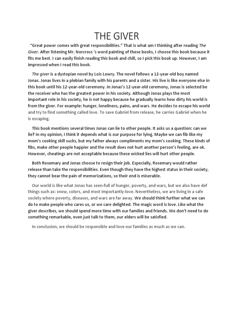 The Giver: Giver. After Listening Mr. Norcross S Word Painting of These ...