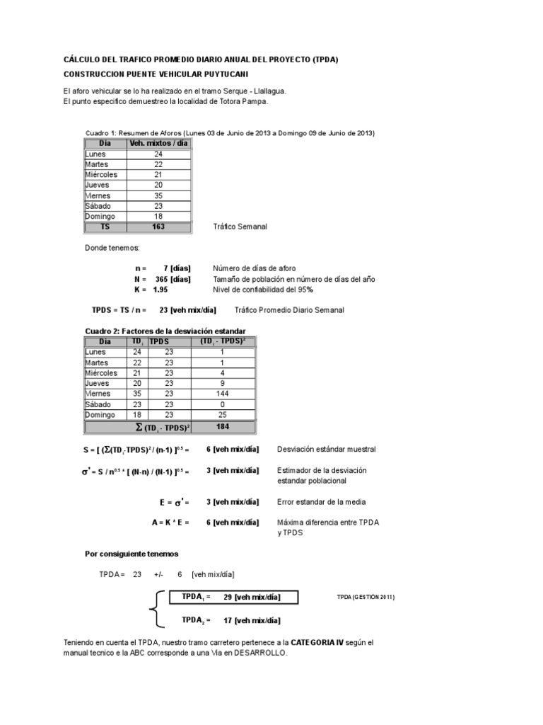 Aforo Vehicular y Calculo de TPDA-Puytucani | PDF | Estadísticas descriptivas | Análisis estadístico