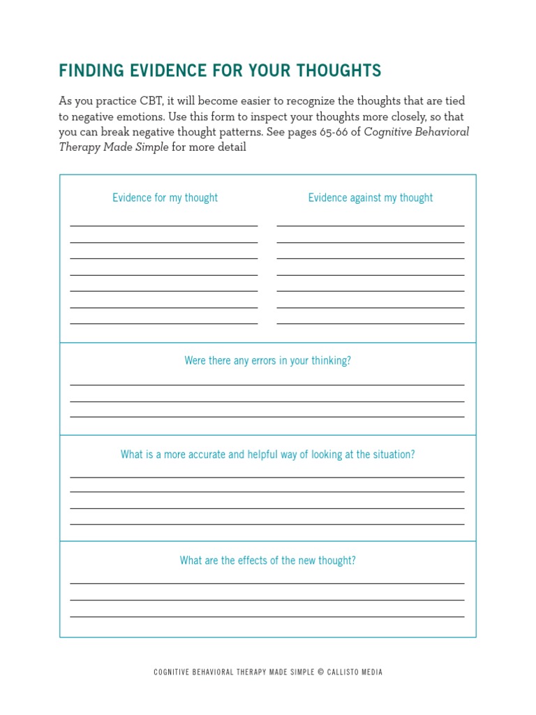 CBT Made Simple Finding Evidence For Your Thoughts Form PDF | PDF