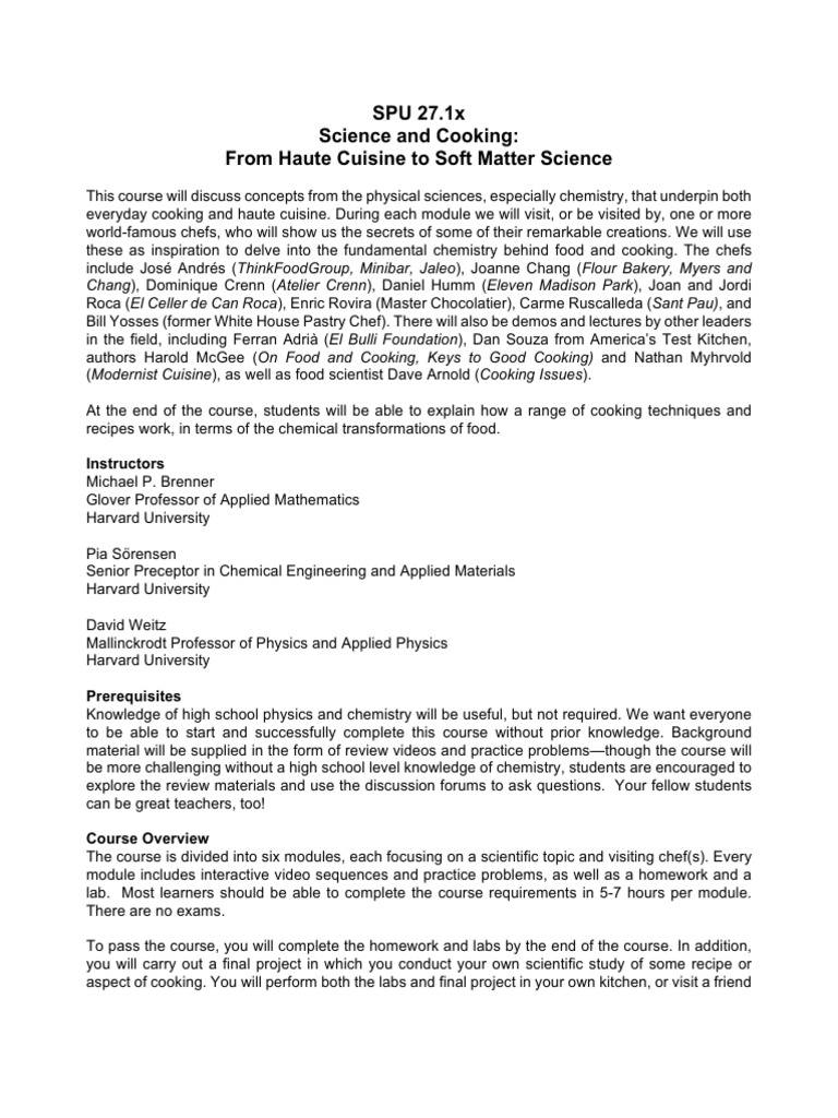SPU 27.1x Science and Cooking: From Haute Cuisine To Soft Matter ...