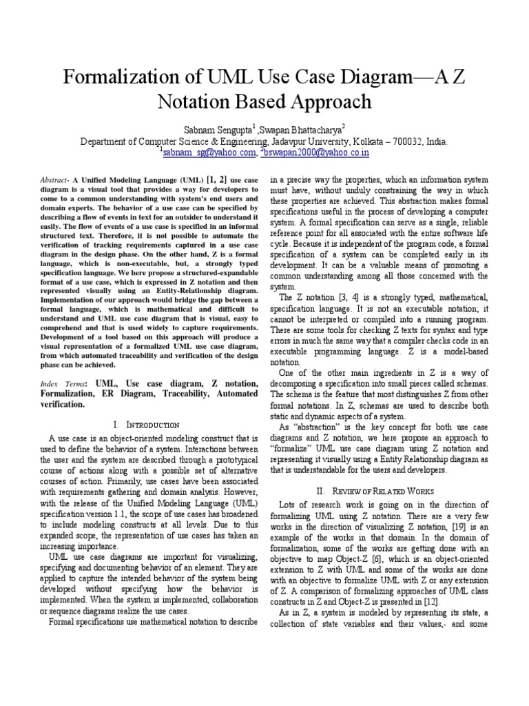 Formalization of UML Use Case Diagram-A Z Notation Based Approach | PDF | Unified Modeling ...