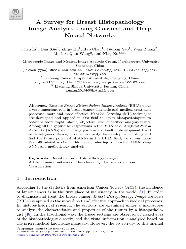 A Survey For Breast Histopathology Image Analysis Using Classical and Deep Neural Networks | PDF ...