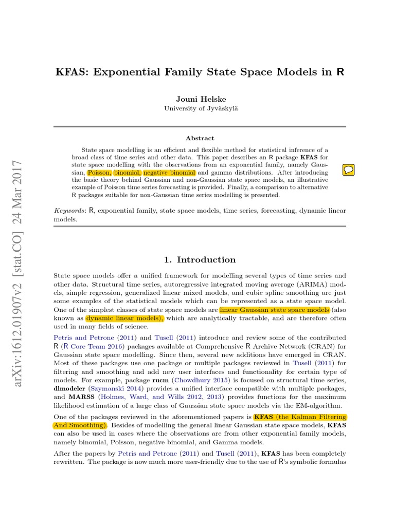 Modelling Non-Gaussian Time Series Data: An Introduction to State Space Models with Exponential ...