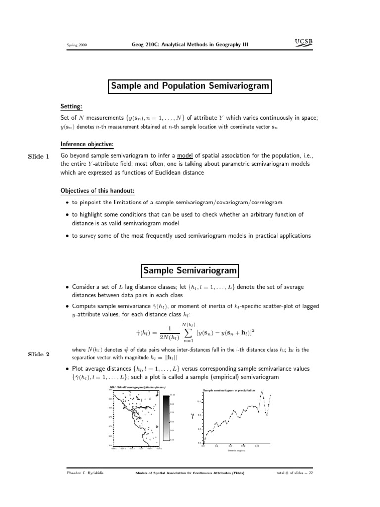 Spatial Analysis with Semivariograms | PDF | Distance | Standard Deviation