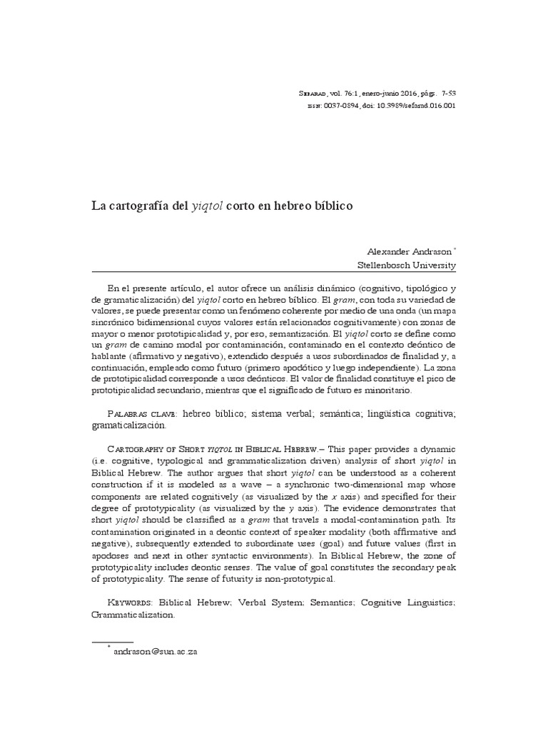 Alexander Andrason-La Cartografía Del Yiqtol Corto en Hebreo Bíblico ...