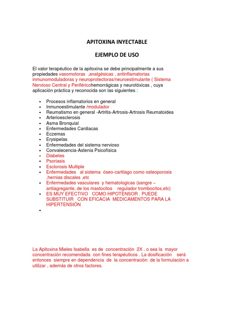 APITOXINA INYECTABLE Metodo | PDF | Enfermedades y trastornos ...