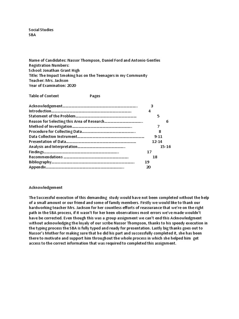 Social Studies Sba | PDF | Questionnaire | Smoking