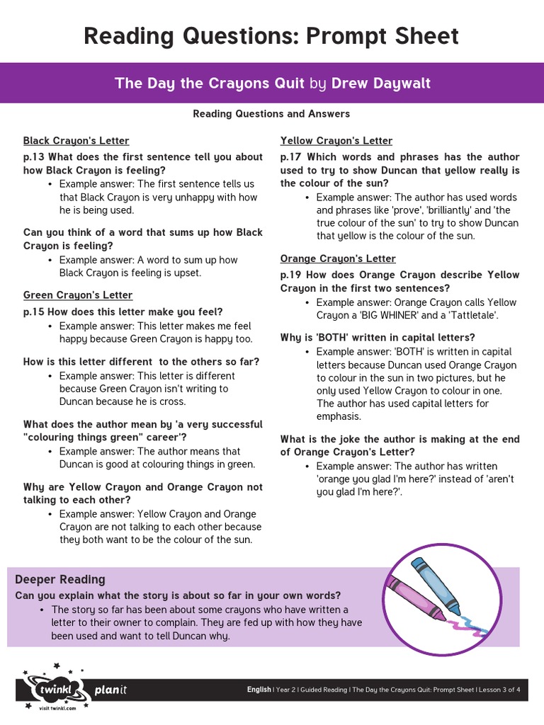 Reading Questions Prompt Sheet | PDF