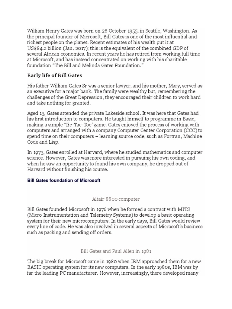 Biography On Bill Gates | PDF | Microsoft Windows | Internet Explorer