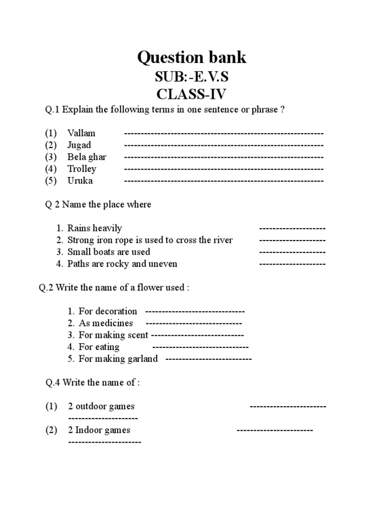 Class IV Evs Question Bank | PDF | Foods | Nature
