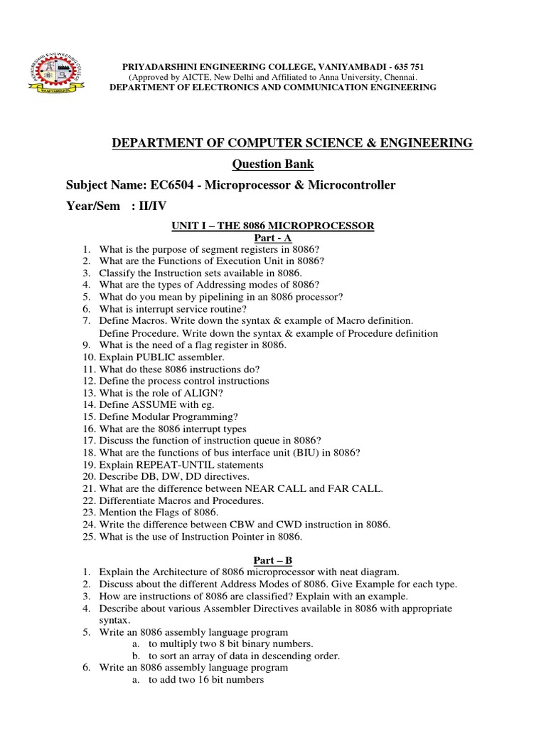 MPMC Question Bank | PDF | Microcontroller | Input/Output