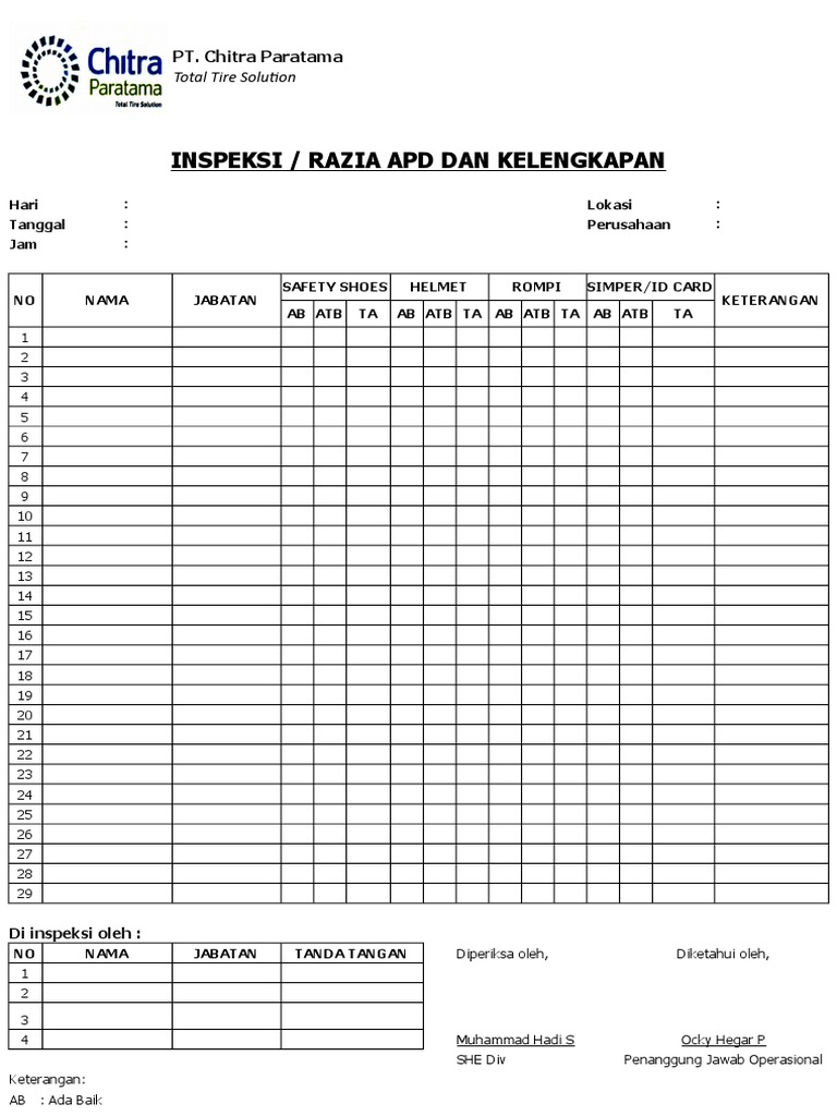 Form Inspeksi APD dan Alat Kerja | PDF