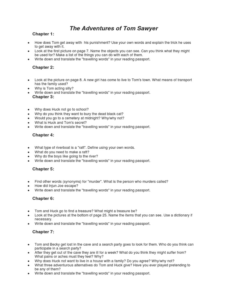 Tom Sawyer Chapter Study Guide | PDF | Poetry | General Fiction
