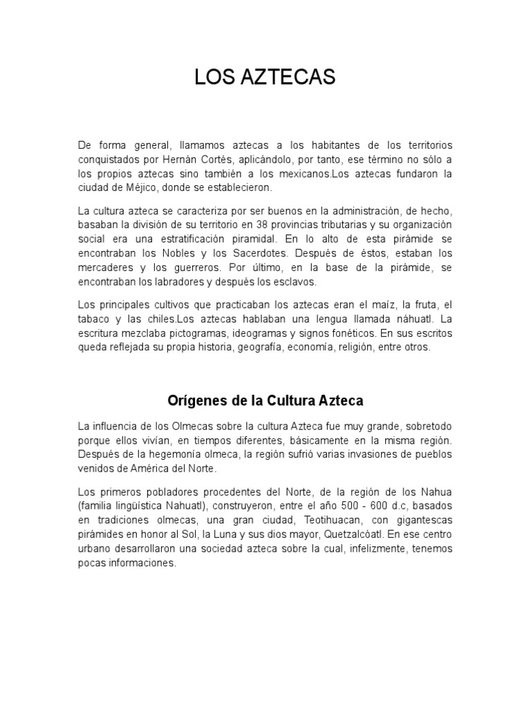 Los Aztecas | PDF | Mesoamérica | Cultura de las Americas