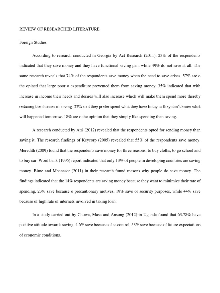 Review of Researched Literature About Saving Money | PDF | Saving ...