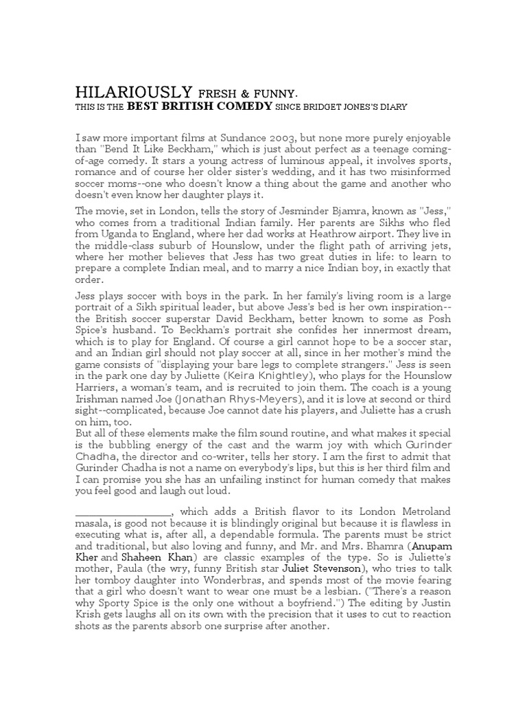 Bend It Like Beckham | PDF