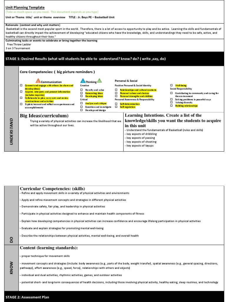 Basketball Unit Plan | PDF | Educational Assessment | Curriculum