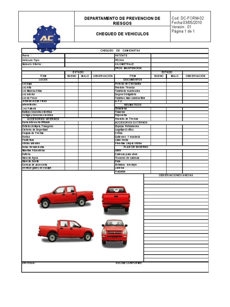 Check List Camioneta | PDF | Estilos de carrocería | Bienes manufacturados