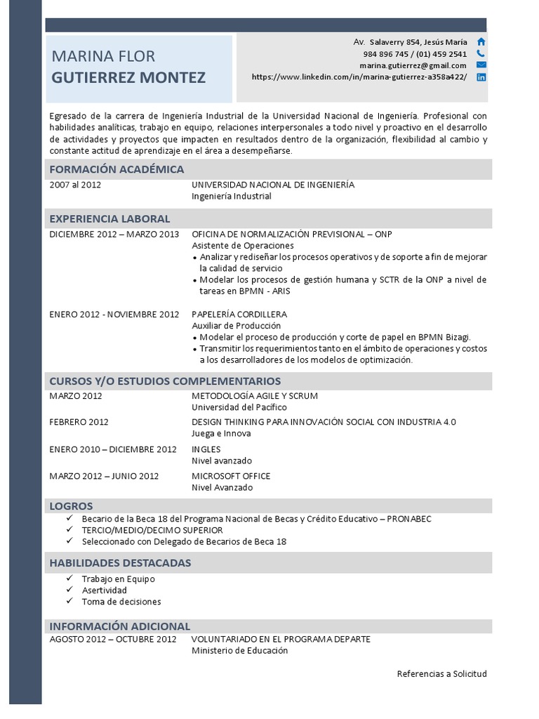 Modelo CV 1 | PDF | Ingeniería Industrial | Ingeniería