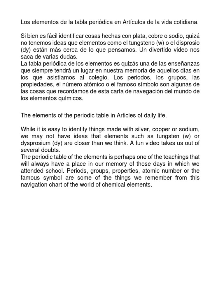 Los Elementos de La Tabla Periódica en Artículos de La Vida Cotidiana | PDF