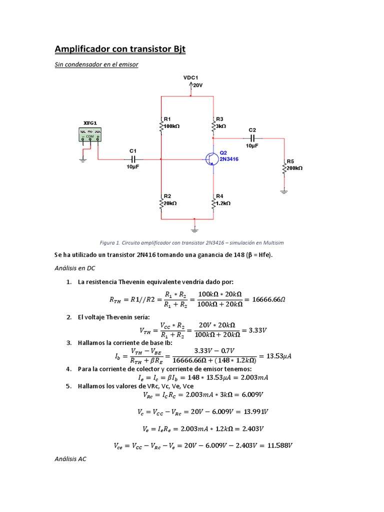 Amplificador Con Transistor BJT: Sin Condensador en El Emisor | PDF ...